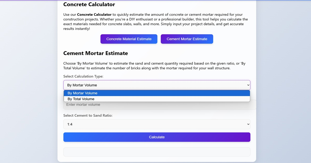 Concrete Calculator - Estimate Concrete and Cement Mortar